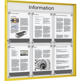 Schaukasten f&uuml;r innen, f&uuml;r Format 3 x 2 DIN A4, Rahmen gelb kaiserkraft
