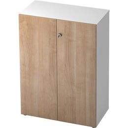eurokraft pro Aktenschrank, Flügeltüren, 2 Fachböden, weiß / Nussbaum-Dekor