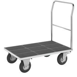 eurokraft pro Plattformwagen, Rohrschiebeb&uuml;gel, Luftreifen, LxB 1050 x 700 mm, verzinkt