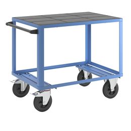 eurokraft pro Montagewagen, Tragfähigkeit 500 kg, 1 Ladefläche aus Kunststoff, Ladefläche 1050 x 700 mm, Gestell lichtblau