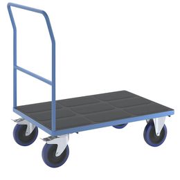 eurokraft pro Plattformwagen mit Rohrschiebeb&uuml;gel, Vollelastik-Rollen, lichtblau, Ladefl&auml;chen-LxB 1050 x 700 mm