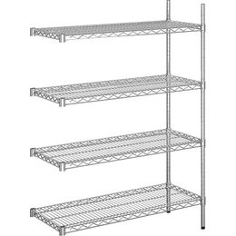 Stahldraht-Gitterregal, verchromt, Fachlast 150 kg, BxT 910 x 460 mm, Anbauregal, Höhe 1370 mm, 4 Fachböden kaiserkraft
