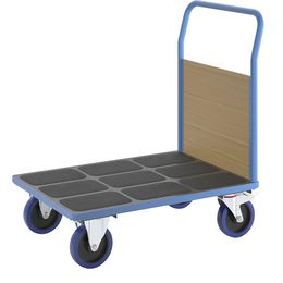 eurokraft pro Plattformwagen mit Holzw&auml;nden, Vollelastik-Rollen, 1 Stirnwand, Ladefl&auml;chen-LxB 1000 x 700 mm