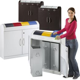 Wertstoffsammler-Schrank, kompakt, mit farbigen Klappdeckeln, 3 x 45 l, HxBxT 975 x 860 x 320 mm kaiserkraft