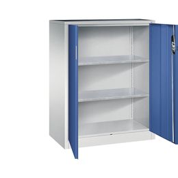 C+P Werkstatt-Beistellschrank mit Flügeltüren, HxBxT 1200 x 930 x 500 mm, lichtgrau / enzianblau