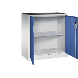 C+P Werkstatt-Beistellschrank mit Flügeltüren, Breite x Tiefe 930 x 500 mm, lichtgrau / enzianblau