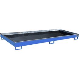 eurokraft pro Regal-Bodenwanne mit PE-Einsatz, 240 l Auffangvolumen, LxBxH 3265 x 1315 x 195 mm, blau, ab 3 Stk