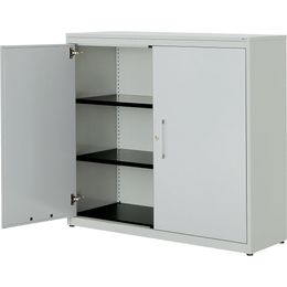 Mauser Fl&uuml;gelt&uuml;renschrank, HxB 1180 x 1200 mm, Kunststoffplatte, 2 Fachb&ouml;den, lichtgrau / lichtgrau / lichtgrau