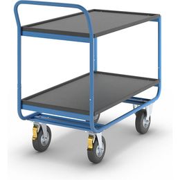 eurokraft pro Tischwagen, Tragfähigkeit 150 kg, 2 Ladeflächen mit Abrollrand, Luftbereifung