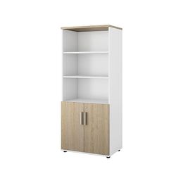 Schrank Portland, BxT 800 x 420 mm, H 1845 mm, T&uuml;rh&ouml;he 700 mm, wei&szlig; geb&uuml;rstet / Eiche kaiserkraft