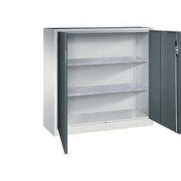 C+P Werkstatt-Beistellschrank mit Fl&uuml;gelt&uuml;ren, HxBxT 1200 x 1200 x 400 mm, lichtgrau / anthrazitgrau