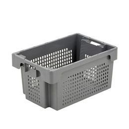 Drehstapelbeh&auml;lter aus HDPE, Volumen 50 l, W&auml;nde und Boden durchbrochen, grau kaiserkraft