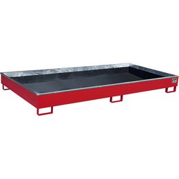 eurokraft pro Regal-Bodenwanne mit PE-Einsatz, 240 l Auffangvolumen, LxBxH 2665 x 1315 x 210 mm, rot, ab 3 Stk