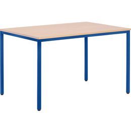 eurokraft basic Mehrzwecktisch, HxBxT 720 x 1200 x 800 mm, Platte Buche-Dekor, Gestell enzianblau