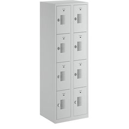 eurokraft basic 4er-Schlie&szlig;fachschrank Amsterdam, 2 Abteile, lichtgrau, B 600 mm, 8 F&auml;cher, Drehriegel
