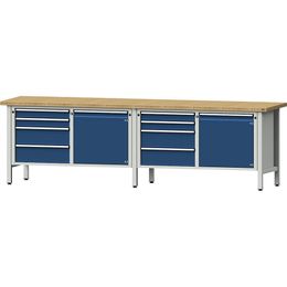 ANKE Werkbank Breite 2800 mm, Gestellbauweise, 2 T&uuml;ren, 8 Schubladen mit Vollauszug, Buchemassivplatte