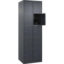 C+P 5er-Schlie&szlig;fachschrank Classic PLUS, 2 Abteile, grau, B 600 mm, 10 F&auml;cher, mit Bodengleitern