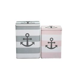 Krasilnikoff Vorratsdose ANKER Rosa Weiß und Grau Weiß Gestreift 2er Set | Gr.: onesize