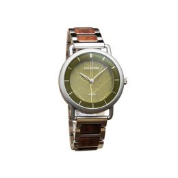 Holzkern Herrenuhr Solar Lauri Walnuss/Blatt Grün | Gr.: onesize