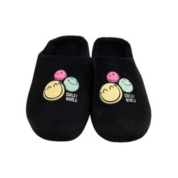Smiley World Smileyworld Hausschuhe Smiley Puschen Slipper Pantoffeln Schlappen in schwarz | Gr.: 39/40