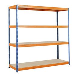 Steckregal, blau / orange, Feldlast 1200 kg, HxBxT 1780 x 1800 x 600 mm, 4 Spanplattenböden kaiserkraft