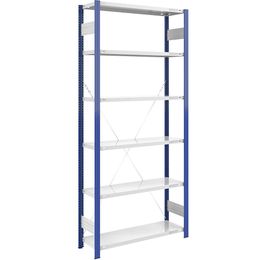 eurokraft pro Steckregal, Bauart leicht, einseitig, HxBxT 2500 x 1000 x 400 mm, blau/grau, Grundregal