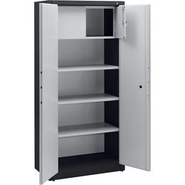 C+P Feuergeschützter Stahlschrank, gemäß DIN 4102, HxBxT 1950 x 930 x 500 mm, schwarzgrau/lichtgrau, mit Schließfach