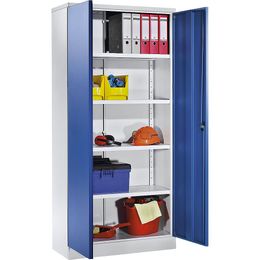 eurokraft basic Universalschrank mit Flügeltüren und 4 Fachböden, HxBxT 1950 x 915 x 421 mm, Korpus lichtgrau / Türen enzianblau, ab 3 Stück