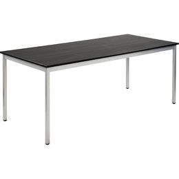 eurokraft basic Mehrzwecktisch, rechteckig, HxBxT 740 x 1800 x 800 mm, Platte Esche-Dekor dunkelgrau, Gestell weißaluminium