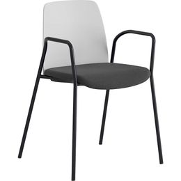 Stuhl Helmer, Sitz gepolstert, Lehne Kunststoff, VE 4 Stk, Sitz weiß/schwarz, Gestell schwarz, mit Armlehnen kaiserkraft