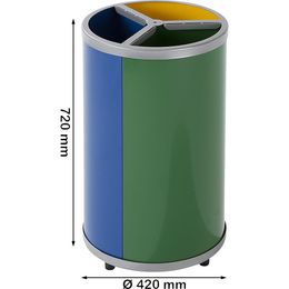 Var Wertstoffsammler, rund, Volumen 3 x 30 l, Hx&Oslash; 720 x 420 mm, gelb, blau, gr&uuml;n