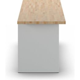 eurokraft basic Werkbank mit geschlossenen Seiten, 3 Schubladen, 1 T&uuml;r, Breite 2000 mm, lichtgrau / enzianblau