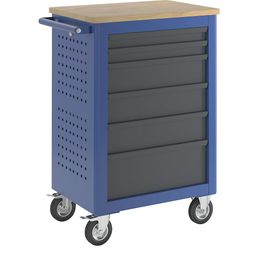Werkzeugwagen, Breite 665 mm, 6 beidseitig ausziehbaren Schubladen, Korpus enzianblau kaiserkraft