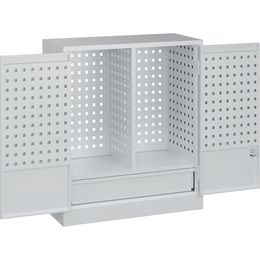 C+P Werkstatt-H&auml;ngeschrank mit Lochw&auml;nden, Schubkasten, HxBxT 800 x 700 x 300 mm, lichtgrau