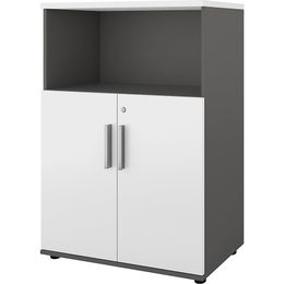 Schrank Portland, BxT 800 x 420 mm, H 1138 mm, T&uuml;rh&ouml;he 700 mm, dunkelgrau / wei&szlig; geb&uuml;rstet kaiserkraft