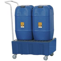 PE-Auffangwanne f&uuml;r 60-Liter-F&auml;sser, Auffangvolumen 60 l, fahrbar, mit GFK-Gitterrost kaiserkraft