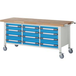 eurokraft pro Fahrbare Werkbank Serie 8000, Gestellbauweise, 12 Schubladen, BxT 2000 x 700 mm