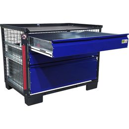 LCB-Gitterbox, mit 3 abschlie&szlig;baren Schubladen, aus verzinktem Blech, Fronten blau kaiserkraft