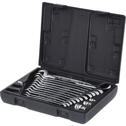 KS Tools GEARplus Ratschenringmaulschl&uuml;ssel-Satz, umschaltbar, Ring 15&deg; gekr&ouml;pft, im Koffer, f&uuml;r Bits, 16 Teile