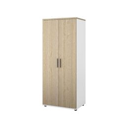 Schrank Portland, BxT 800 x 420 mm, H 1845 mm, T&uuml;rh&ouml;he 1770 mm, wei&szlig; geb&uuml;rstet / Eiche kaiserkraft