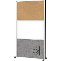 Maul Stellwandsystem Maulconnecto, 1x Akkustik, 1x Kork, 1x Whiteboard, weiß/braun/dunkelgrau, Rollen