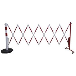 CrashStop Sperrpfosten mit Scherengitter, Rundrohr &Oslash; 60 mm, mit mobiler Fu&szlig;platte, rot / wei&szlig;, L&auml;nge max. 3600 mm