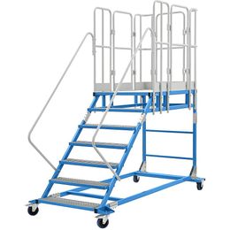 eurokraft pro Plattformtreppe XXL, mit Gitterrosteinlagen, Plattformgr&ouml;&szlig;e 810 x 1250 mm, 7 Stufen