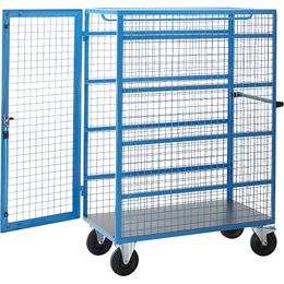 eurokraft pro Gitter-Etagenwagen, 4 Schienen f&uuml;r 12 St&uuml;ck 50-Liter-Drehstapelbeh&auml;lter, 1 Mittelstange f&uuml;r H&auml;ngetransport, Tragf&auml;higkeit 500 kg