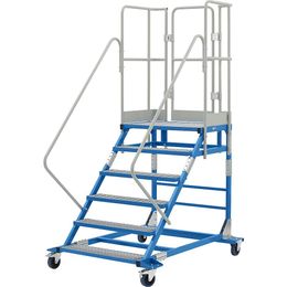 eurokraft pro Plattformtreppe, mit Gitterrosteinlagen, Plattformgr&ouml;&szlig;e 810 x 510 mm, 6 Stufen
