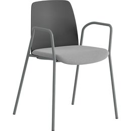 Stuhl Helmer, Sitz gepolstert, Lehne Kunststoff, VE 4 Stk, Sitz dunkelgrau/hellgrau, Gestell silber, mit Armlehnen kaiserkraft