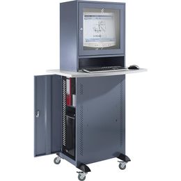 eurokraft basic Computerschrank, mit Arbeitsplatte, blaugrau