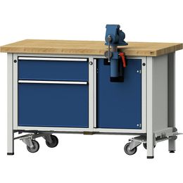 ANKE Kompaktwerkbank, fahrbar, fahrbar, mit 1 Schublade und Schraubstock, Breite 1270 mm