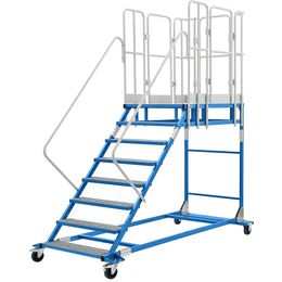 eurokraft pro Plattformtreppe XXL, mit Gitterrosteinlagen, Plattformgr&ouml;&szlig;e 810 x 1250 mm, 8 Stufen