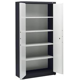 C+P Feuergeschützter Stahlschrank, gemäß DIN 4102, HxBxT 1950 x 930 x 500 mm, schwarzgrau/lichtgrau